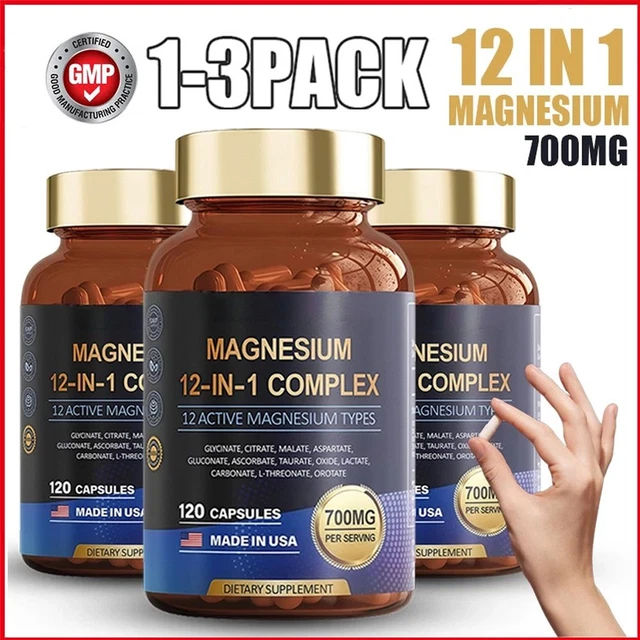 MAGNESIUM COMPLEX 700MG 12-in-1 Supplement, 120 Capsules for Daily ...