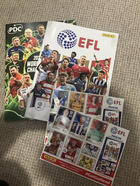 2 EMPTY PANINI STICKER ALBUMS EFL 2025- 26 and PDC DARTS with STICKERS ...