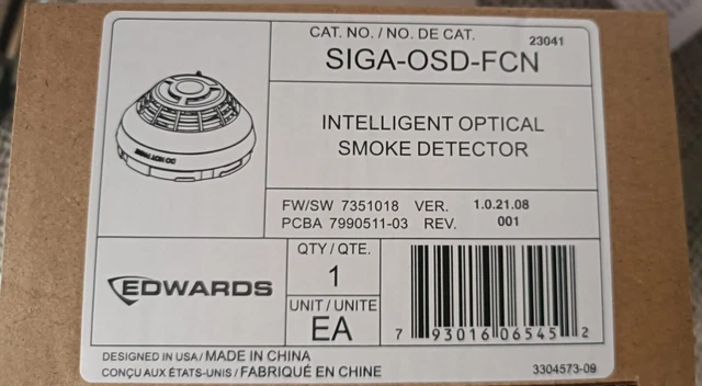 BRAND NEW EDWARDS Est Siga-Osd-Fcn Intelligent Optical Smoke Detector ...