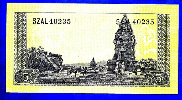 RARE AUNC INDONESIA P49a 5 Rupiah ORANG UTAN Prawiranegara/Sabaroedin ...