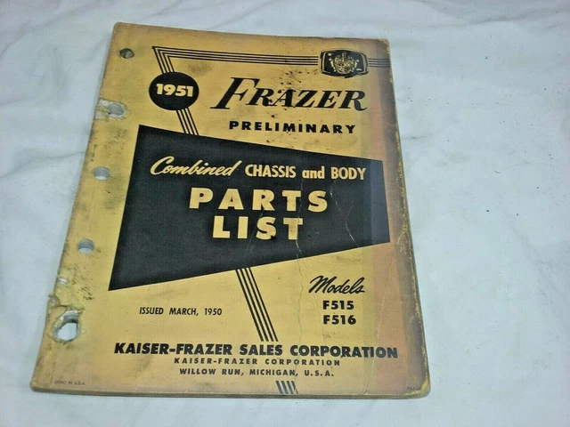 1951 FRAZER CHASSIS & Body Parts List Models F515 F516 - SP664 EUR 17 ...