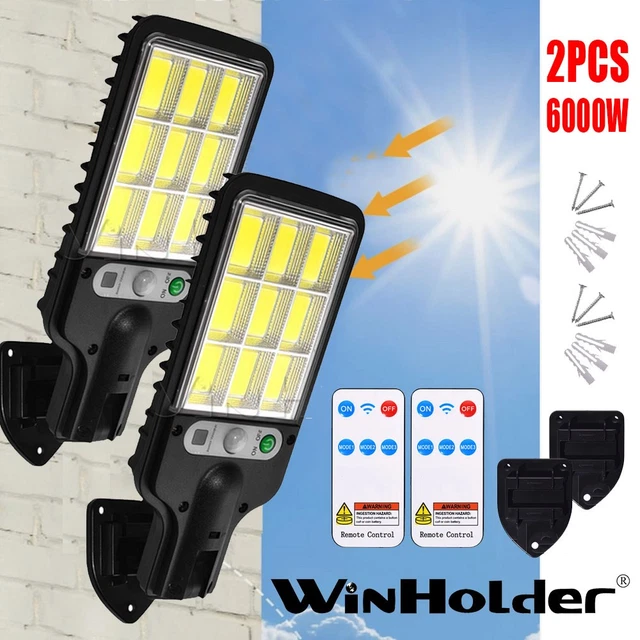 2X 6000W LED Solar Wall Light PIR Sensor Remote Control Outdoor Garden ...