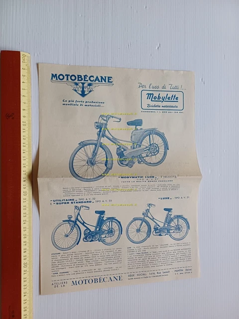 MOTOBECANE PRODUZIONE 350-175-125 - Mobylette 1954 depliant italiano ...