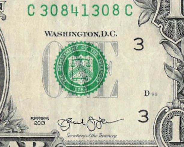 BIG BOOKENDS FANCY Serial Number One Dollar Bill C30841308C 0s 3s 8s $7 ...