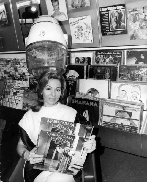 ITALIAN OPERA SINGER Maria Chiara sitting under a hairdryer tw- 1973 ...