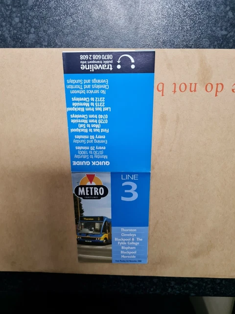 BLACKPOOL TRANSPORT TIMETABLE Leaflet Metro Line 3 6/11/2006 BQ4.22 £1. ...
