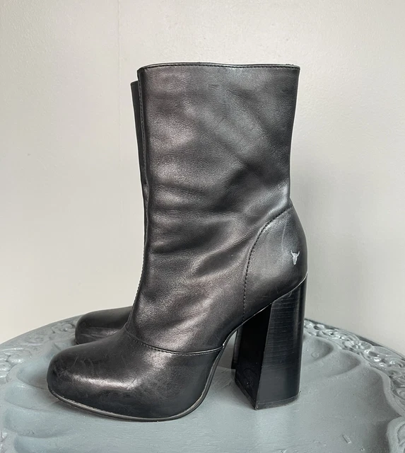 WINDSOR SMITH COURTNEY Black Leather Platform Block Heel Ankle Boot UK5 ...