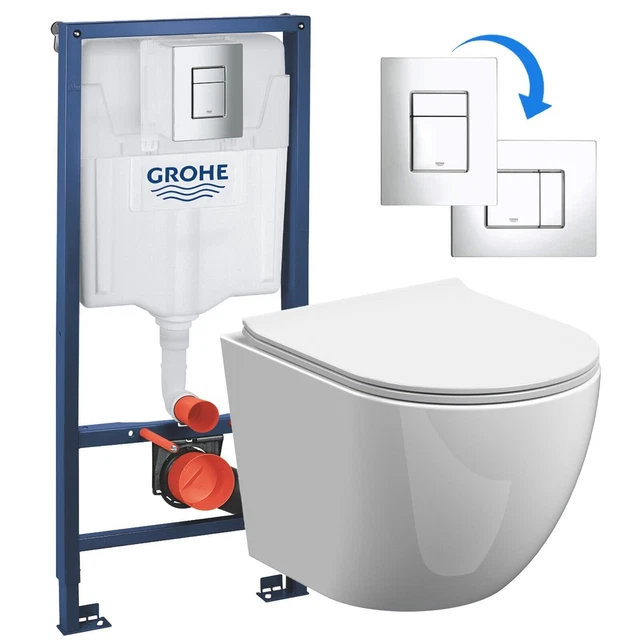 GROHE WC FRAME 1.12 Chrome Concealed Cistern Rimless Pan Wall Hung ...
