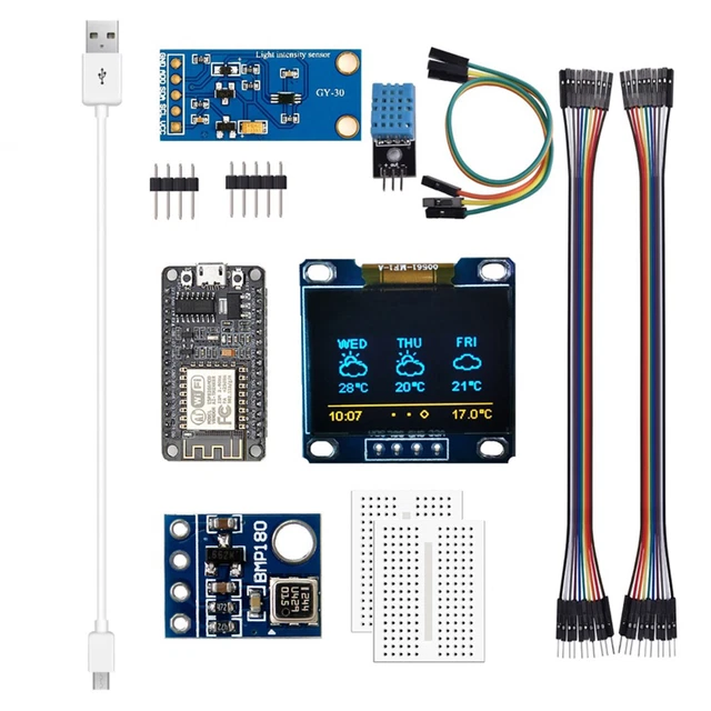 KIT STAZIONE METEO ESP8266 0,96" display OLED IIC per Arduino IDE IoT Starter D EUR 25,34 ...