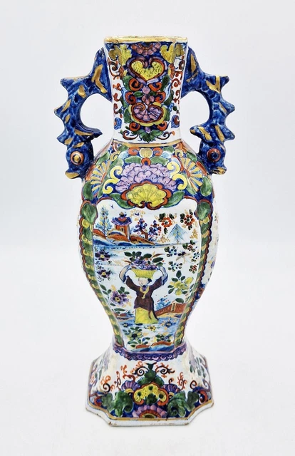 17TH / 18TH CENTURY DELFT CHINOISERIE POLYCHROME VASE c1700 DRAGON ...