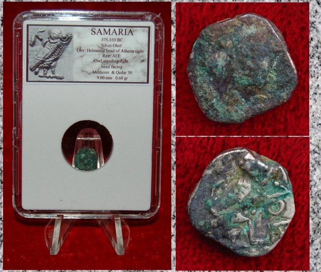 ANCIENT COIN SAMARIA Helmeted Athena and Owl Silver Obol Rare Type of ...