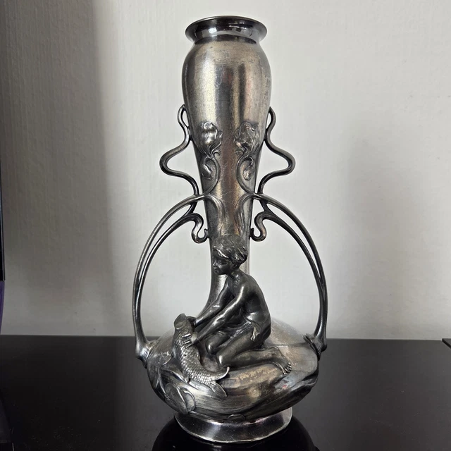 VASE WMF SIGNÉ Art Nouveau 1900 German Jugendstil en Etain Garçon au ...