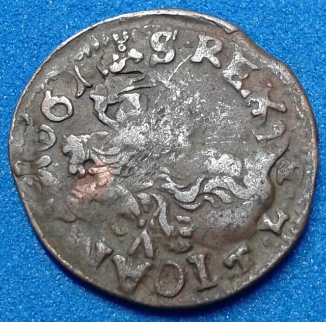 DOUBLE STAMP. POLAND Lithuania Solidus Szelag 1661 Copper Coin. # 42 £ ...