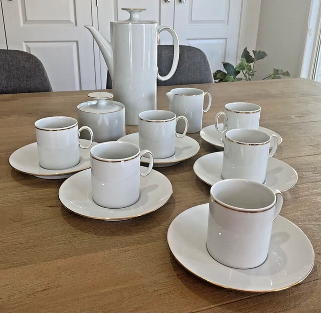 VINTAGE ‘THOMAS’ MEDAILLON Germany 15 piece Coffee Set White with Gold ...