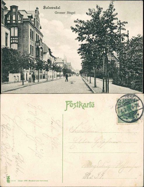 SALZWEDEL STADTTEILANSICHT &GROSSER Stegel", Personen, Häuser 1908 EUR ...