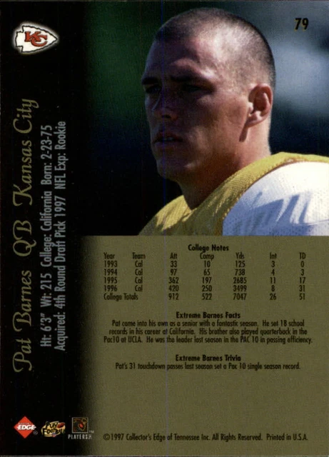 1997 CARTE DE football extrême Collector's Edge #79 recrue Pat Barnes ...