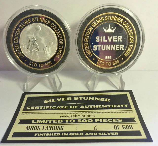 MOON LANDING 43 mm "SILVER STUNNER" TOKEN/COIN, C.O.A. 500 Made $50 at ...