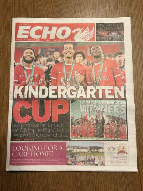 LIVERPOOL ECHO 26TH February 2024 Newspaper LFC Carabao Cup Final ...