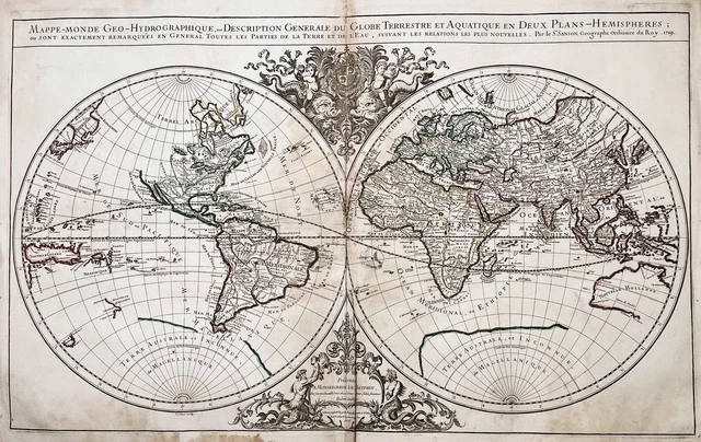 WORLD MAP CARTE Du Monde Mappemonde Jaillot Sanson Gravure sur Cuivre Carte 1706 EUR 770,99 ...