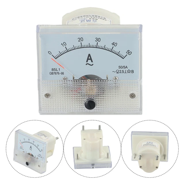 EASY TO READ Analog Panel Mechanical Pointer Ammeter 5A50A White Color ...