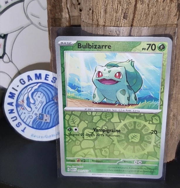CARTE POKÉMON EV3.5 151 Fr : BULBIZARRE Reverse 001/165 / Sous sleeve ...