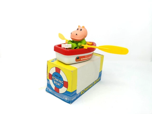 RARE VINTAGE WIND Up Row N Row Boat Hippo W/ Paddles Toy In Box £29.99 ...