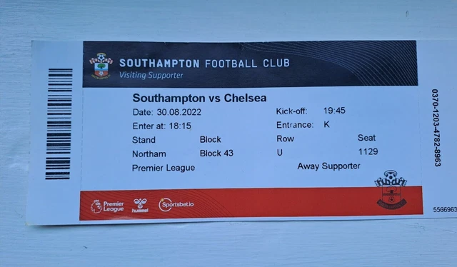 SOUTHAMPTON CHELSEA 2022/2023 Premier League Ticket £4.99 - PicClick UK