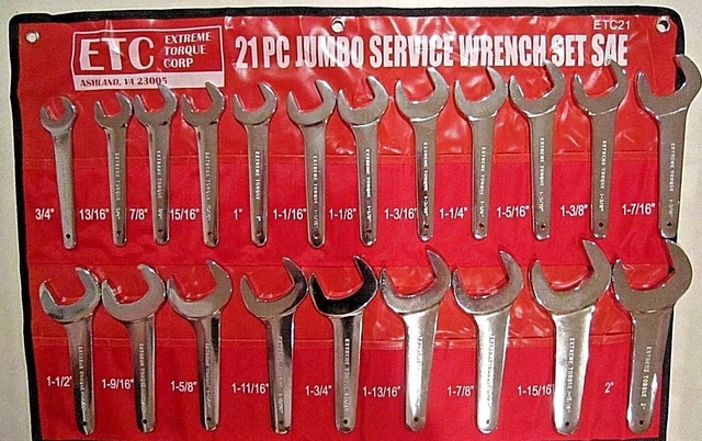 SAE 21 PC Jumbo Hydraulic Line Service Large Open End Wrench Set ...