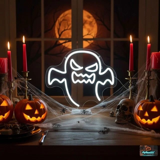 SPOOKY GHOST NEON Sign Halloween Wall Light Party Decoration Bar Home ...