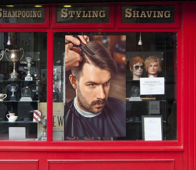3D MAN HAIR Cut G1156 Barber Shop Window Stickers Vinyl Wall Mural ...