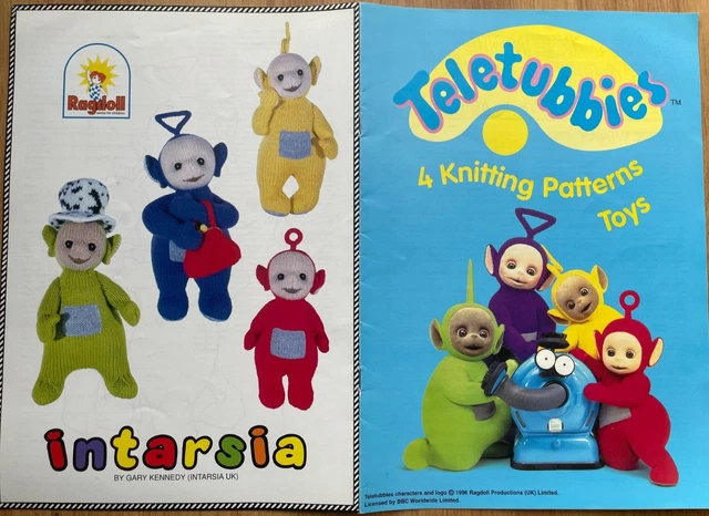 ALAN DART 4 Teletubbies toys KNITTING PATTERN 30cm tall Intarsia Dipsy ...