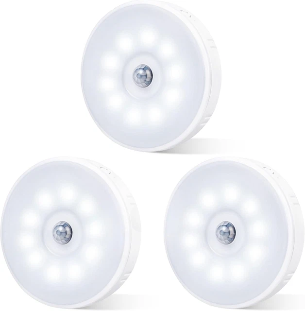 3 PACK MOTION Sensor Lights Indoor,Battery Powered Rechargeable LED ...