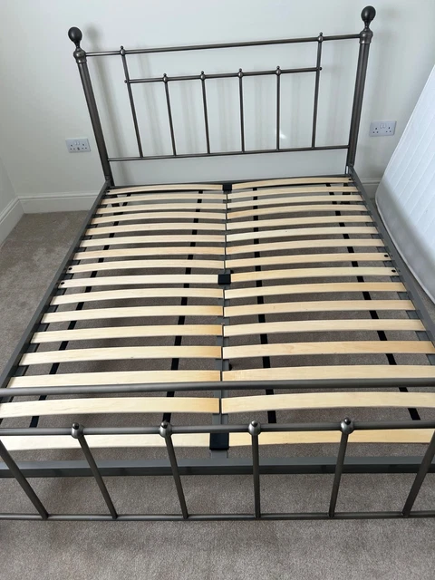 PEWTER METAL KING size bed frame with optional extra mattress £260.68 ...