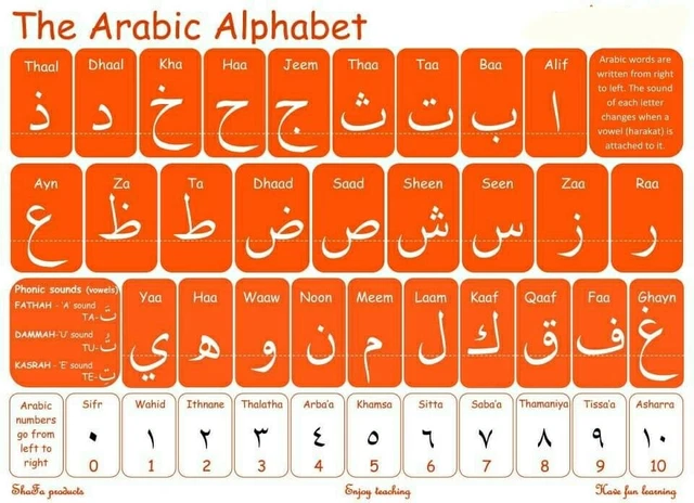 A4 LAMINATED ARABIC Alphabet Poster Alif Baa Taa + Numbers £1.60 ...