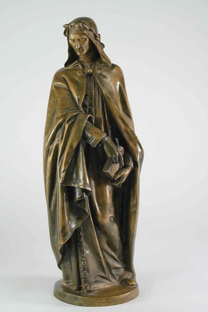 STATUE EN BRONZE à patine dorée DANTE en pied, attribuée Emile Victor ...