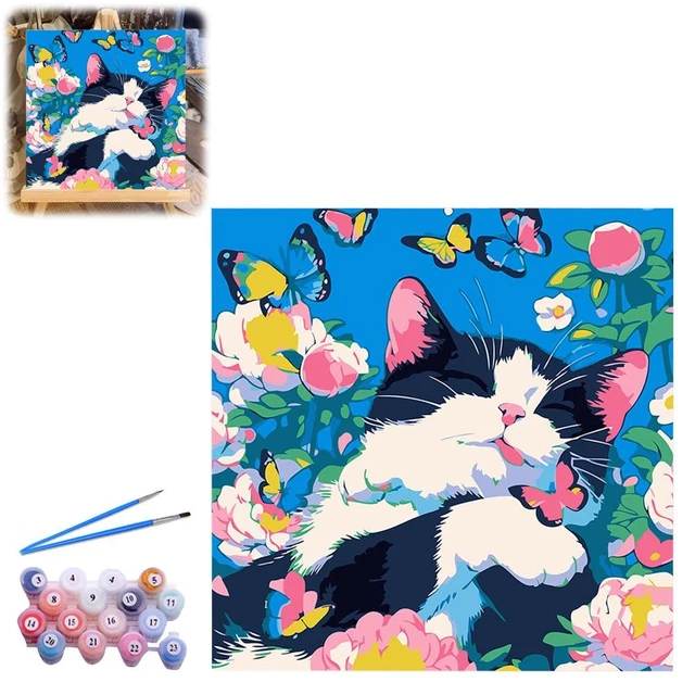 20X20 CM CAT-THEMED DIY Oil Painting Kit: Fill-in-the-Blank Hand ...