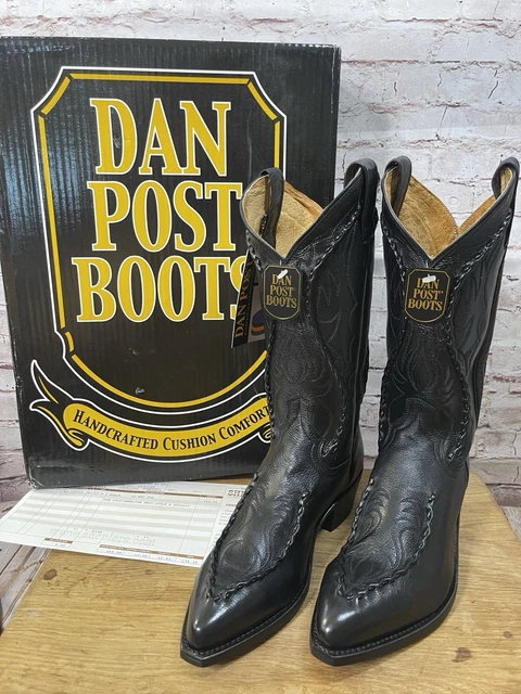 VINTAGE DAN POST Boots Black Deer Tan Mock Toe Style New Old Stock 7 D ...