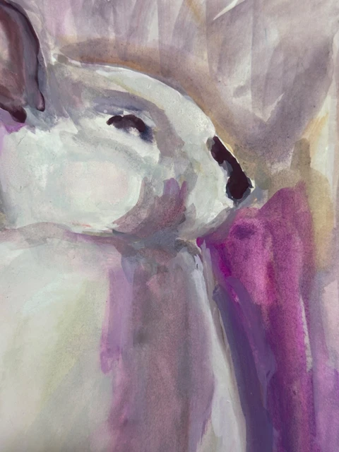 ANCIEN AQUARELLE sur papier, signé Marcel Hamsell portrait Le Lapin ...