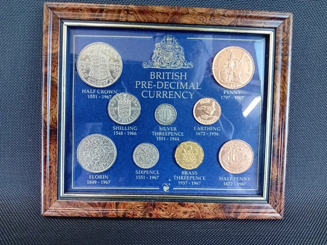 RARE BRITISH PRE-DECIMAL Currency In Wooden Presentation Frame, Coins ...