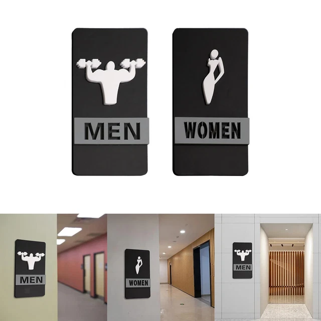 TOILET SIGN ACRYLIC Restroom Identification Sign Bathroom Symbols 8.7x4 ...