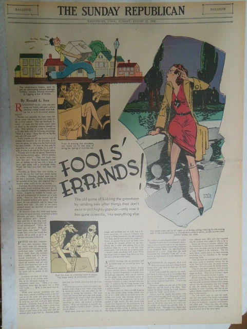 ORIGINAL NEWSPAPER POSTER from 1938 Fools Errands ! Size 15 x 22 inch ...