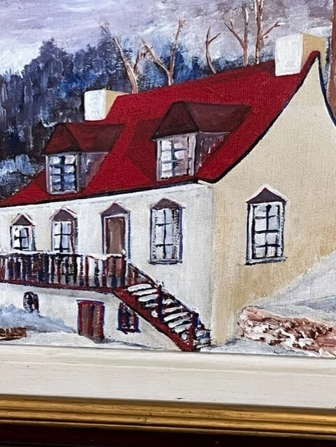 QUEBEC OIL PAINTING Red Roof house Quebec artist Painter Canadian ...