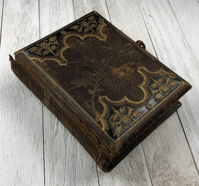 ANTIQUE VICTORIAN MINIATURE Photo Album Embossed Gilt Leather BEAUTIFUL ...