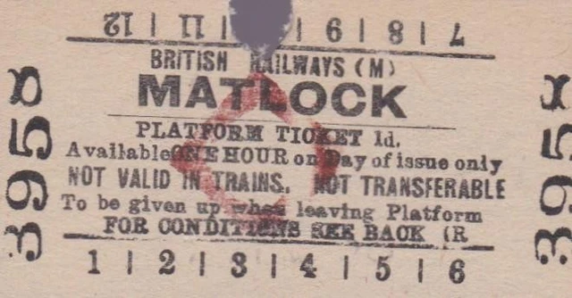 BRITISH RAILWAYS RED Diamond PLATFORM Ticket MATLOCK 3958 £9.99 ...