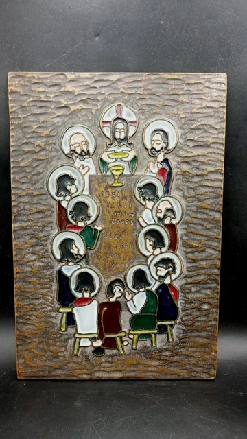 BAS-RELIEF PLAQUE EN Bronze Émaillée Signé Un Pellegrin La Cène EUR 120 ...