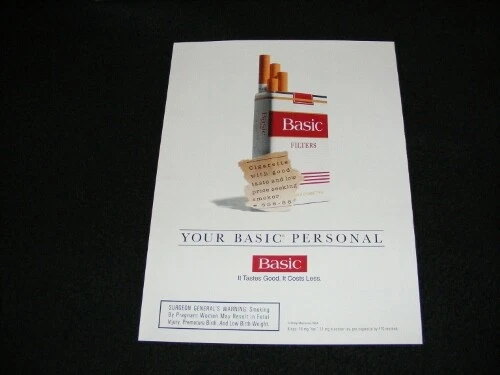 BASIC MAGAZINE CLIPPING print ad for Cigarettes $3.99 - PicClick CA
