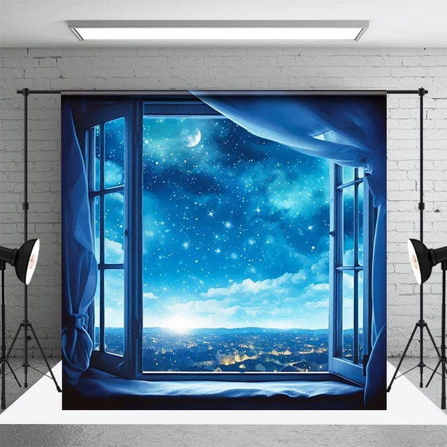BLUE NIGHT STARRY Quiet Town Window Backdrop $37.88 - PicClick AU