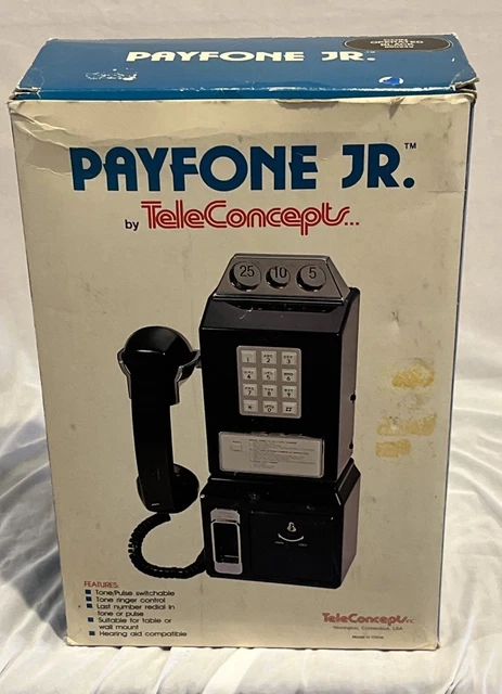 VINTAGE TELECONCEPTS PAYFONE Jr. Black Push-Button Payphone -Coin Bank ...