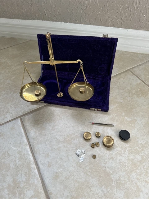 VINTAGE BRASS GOLD Jewelry Scales Made in India Set w/ Box Looks ...