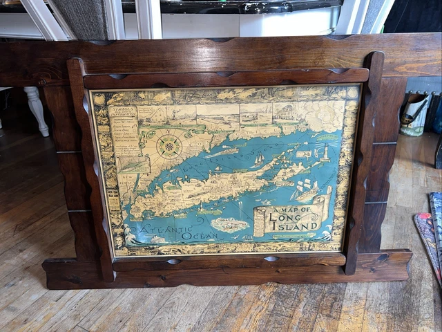 VINTAGE LONG ISLAND Map On Solid Wood Wall Hanging Decor $343.84 ...